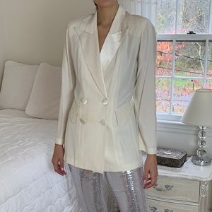 Vintage | Jackets & Coats | Vintage White Satin Backless Tuxedo Blazer ...
